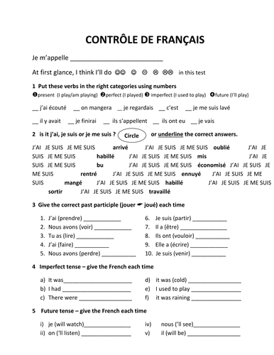 4 verb tenses test in French | Teaching Resources