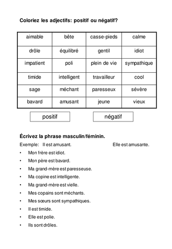 Worksheet on characteristics of family and friends | Teaching Resources