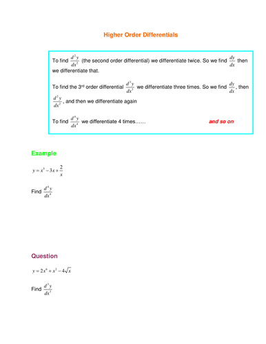 Introduction to higher order differentials | Teaching Resources