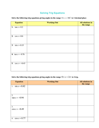 Trig equations | Teaching Resources Trig equations | Teaching Resources