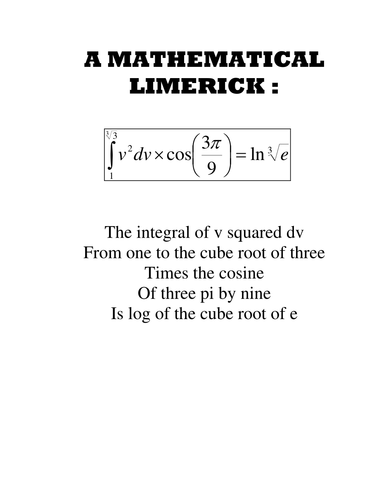 A mathematical limerick by SRWhitehouse - Teaching Resources - Tes