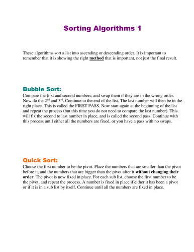 Sorting Algorithms | Teaching Resources Sorting Algorithms | Teaching Resources