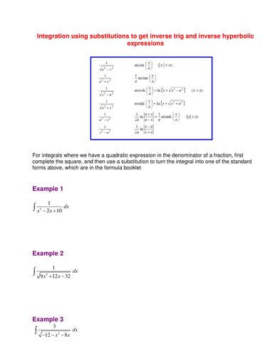 Inverse hyperbolic functions | Teaching Resources Inverse hyperbolic functions | Teaching Resources
