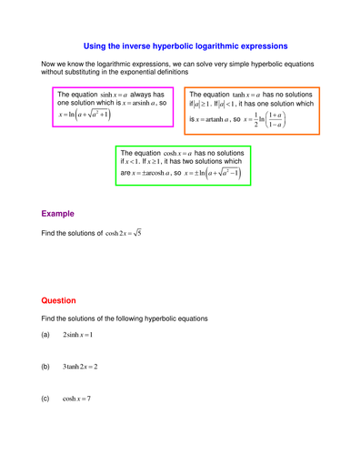 Inverse hyperbolic functions | Teaching Resources Inverse hyperbolic functions | Teaching Resources