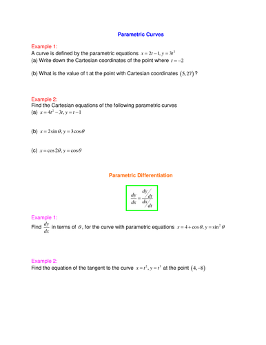 Parametric And Implicit Differentiation Teaching Resources