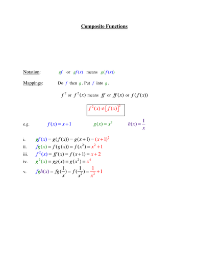 Composite Functions Worked Examples | Teaching Resources