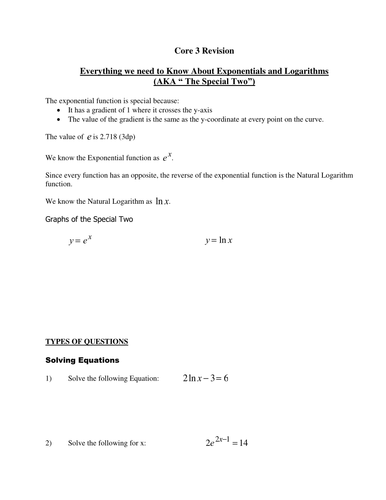 Exponentials + Logarithms - The Essentials | Teaching Resources Exponentials + Logarithms - The Essentials | Teaching Resources
