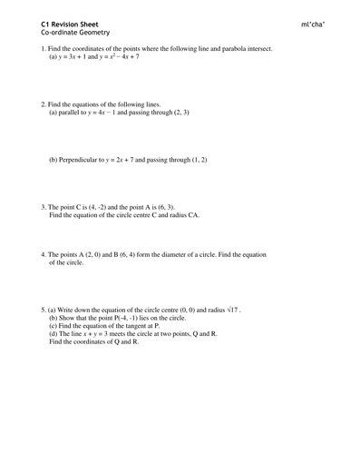 Extra Coordinate Geometry review | Teaching Resources