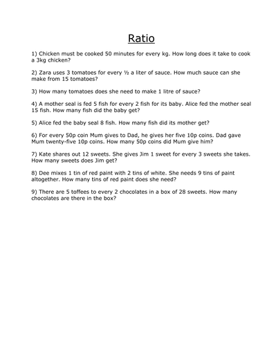 Ratio problems to solve | Teaching Resources