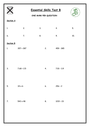 Essential Skills Test B | Teaching Resources
