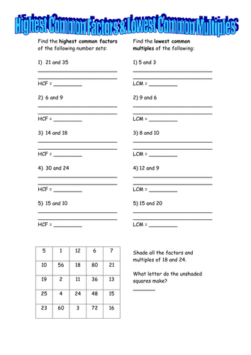 Test Questions – HCF;LCM; prime factor | Teaching Resources Test Questions – HCF;LCM; prime factor | Teaching Resources