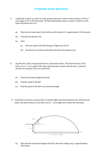 Questions on Projectiles | Teaching Resources