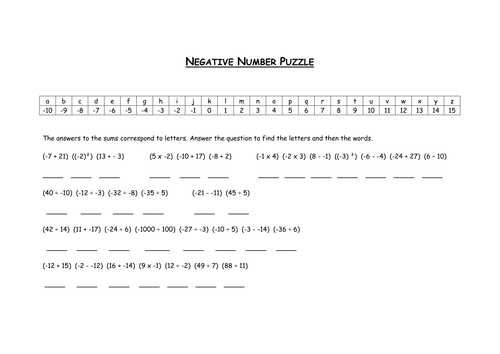 Negative Number Puzzle | Teaching Resources