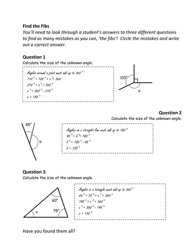Find the Fib - Angle Problems | Teaching Resources