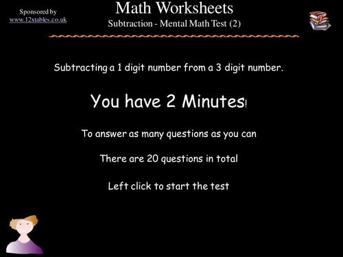 Subtract a 1 digit from a 3 digit number test (2) | Teaching Resources