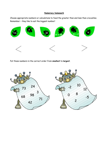 Comparing and ordering homework sheet | Teaching Resources