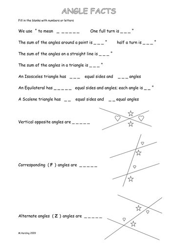 Angle Fact handout | Teaching Resources
