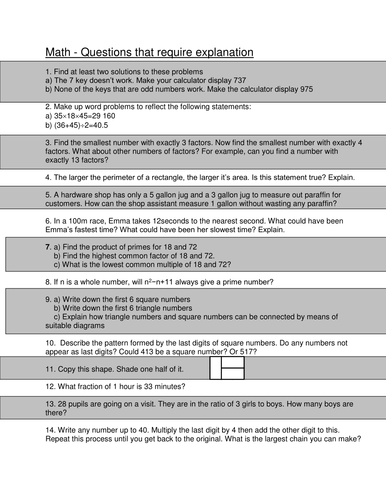 Questions that involve explanation | Teaching Resources