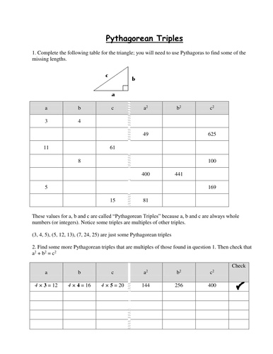 Pythagorean Triples | Teaching Resources Pythagorean Triples | Teaching Resources