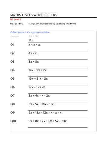 Collecting Like Terms | Teaching Resources