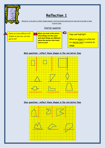 Reflection and Mirror lines Sheets by bcooper87 - Teaching Resources - TES
