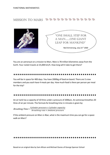 Functional Math - Mission to Mars | Teaching Resources
