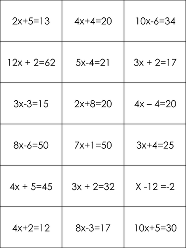 Simple linear equations matching cards | Teaching Resources