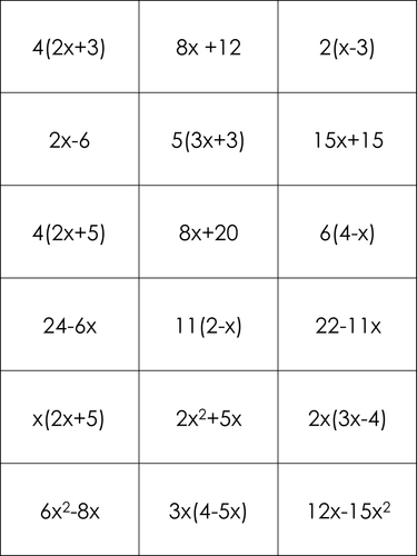 Expanding Parentheses matching cards | Teaching Resources
