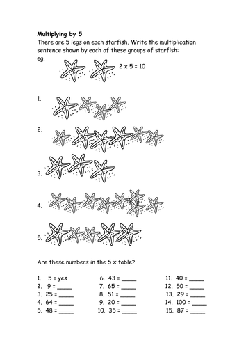 Starfish 5x tables | Teaching Resources