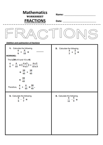 Adding And Subtracting Fractions Using Lcm Method By Uk Teaching Resources Tes
