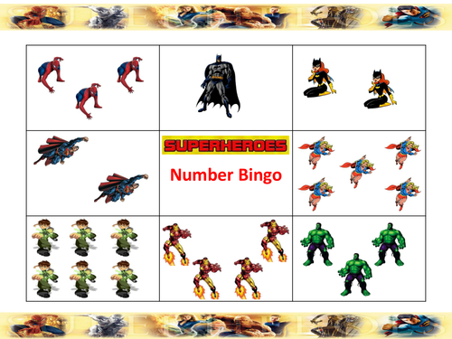 Superheroes/Princess number bingo | Teaching Resources