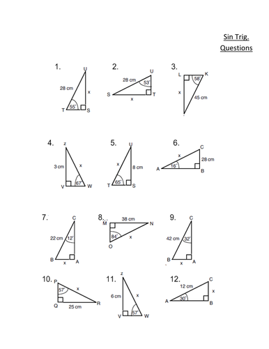Sin Trigonometry Questions Sheet | Teaching Resources