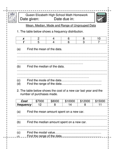 Mean Median Mode Ungrouped Data Exercises - Exercise Poster Mean Median Mode Ungrouped Data Exercises - Exercise Poster