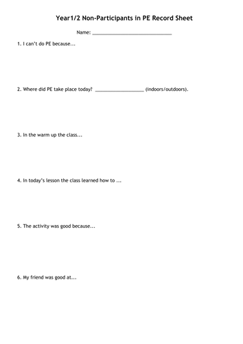 Non-Participation Record handouts | Teaching Resources