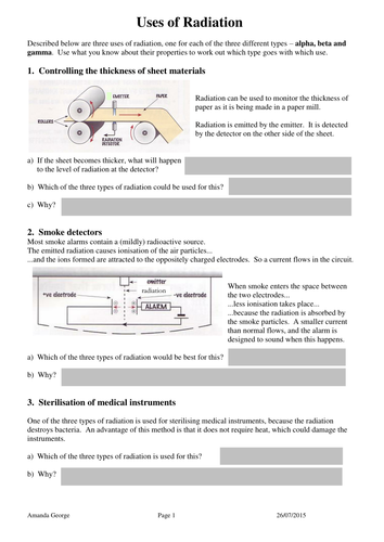 Radioactivity Uses Handout | Teaching Resources