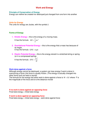 Work; energy; power | Teaching Resources