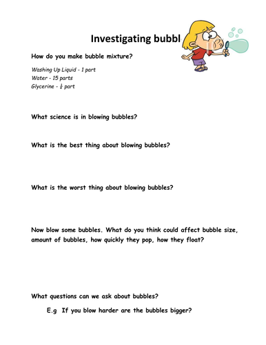 Investigating bubbles handout | Teaching Resources