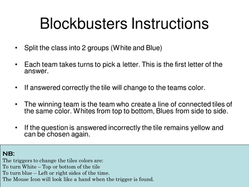 Blockbusters Game By Djc19 Teaching Resources Tes