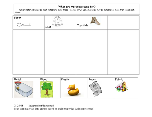 Sorting Materials Worksheet