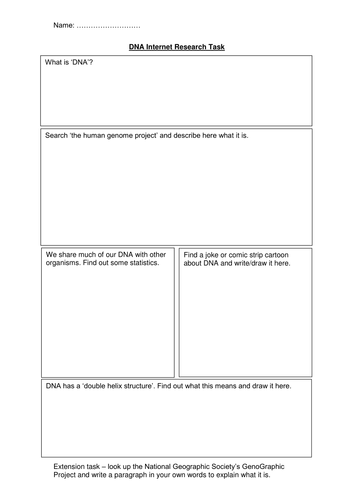 Internet Research Task DNA & Human Genome Project | Teaching Resources