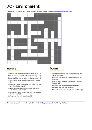 Ecosystem crossword | Teaching Resources