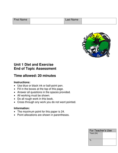 Diet and Exercise Test | Teaching Resources