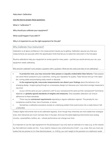 Calibrating and Sampling Help | Teaching Resources