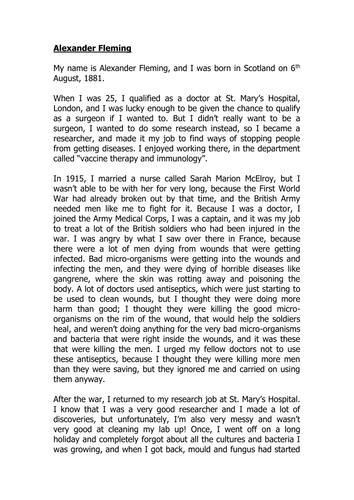 Alexander Fleming Resume | Teaching Resources