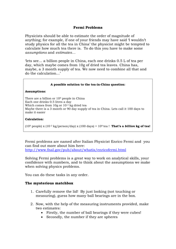 Fermi problems, standard form and prefixes. | Teaching Resources