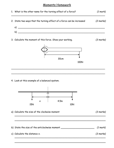 Moments homework | Teaching Resources