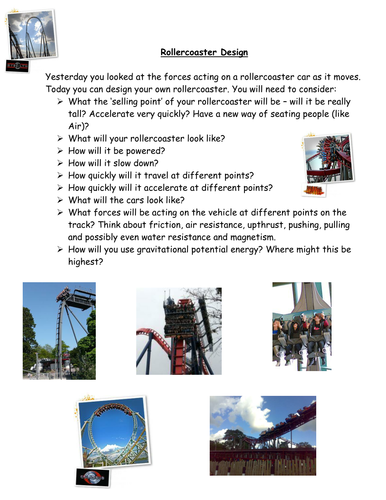 Rollercoaster Design Task Sheet | Teaching Resources