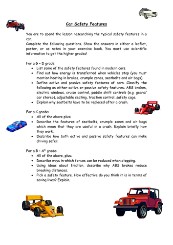 Car Safety Features Research Task | Teaching Resources