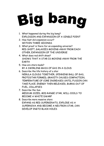 Big Bang Questions | Teaching Resources