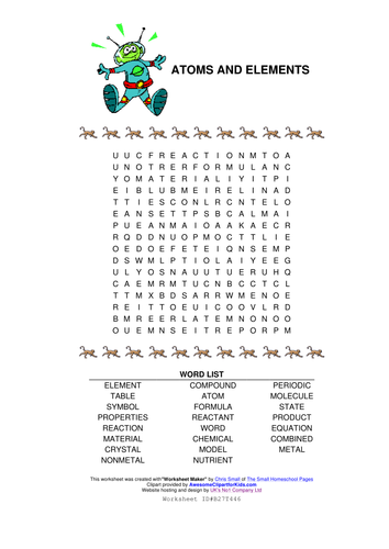 Atoms wordsearch | Teaching Resources